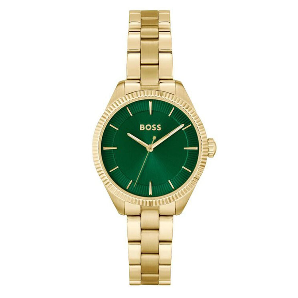 BOSS Sage 32mm Green 3 Hands Dial Yellow Gold IP Case Watch