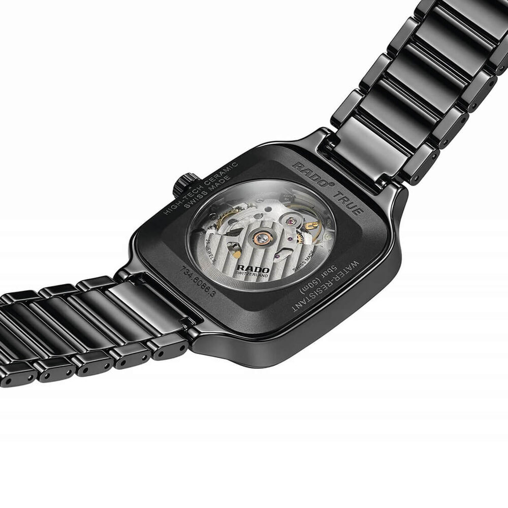 Rado True Square Open Heart Transparent Dark Ceramic Case Unisex Watch