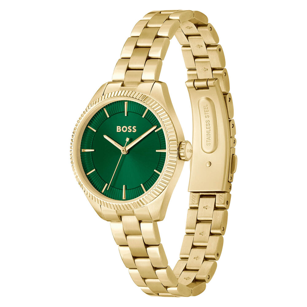 BOSS Sage 32mm Green 3 Hands Dial Yellow Gold IP Case Watch