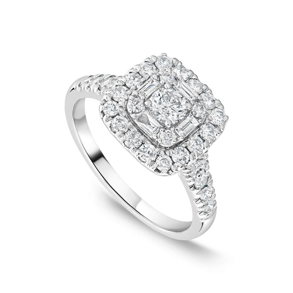 18ct White Gold 1ct Baguette Diamond Cluster Shoulders Ring