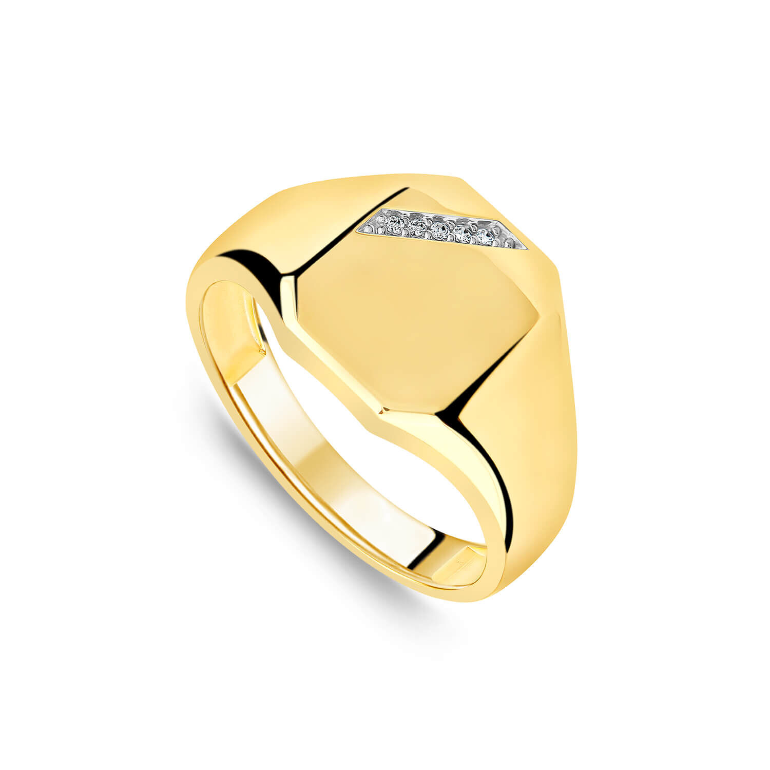 9ct Yellow Gold 0.02ct Diamond Hexagon Shaped Signet Ring